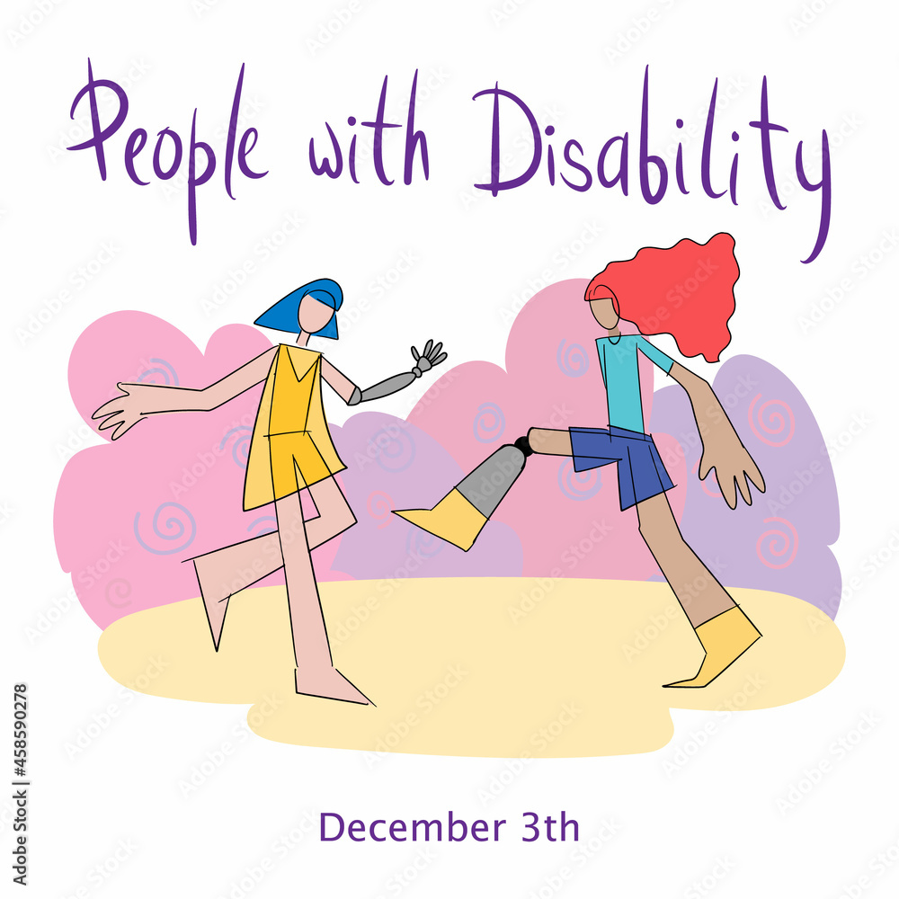 International day of disabled persons - cartoon flat poster with happy ...