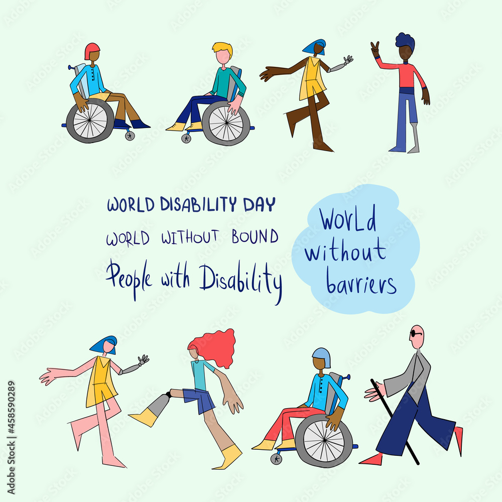 International day of disabled persons - cartoon flat poster with happy ...