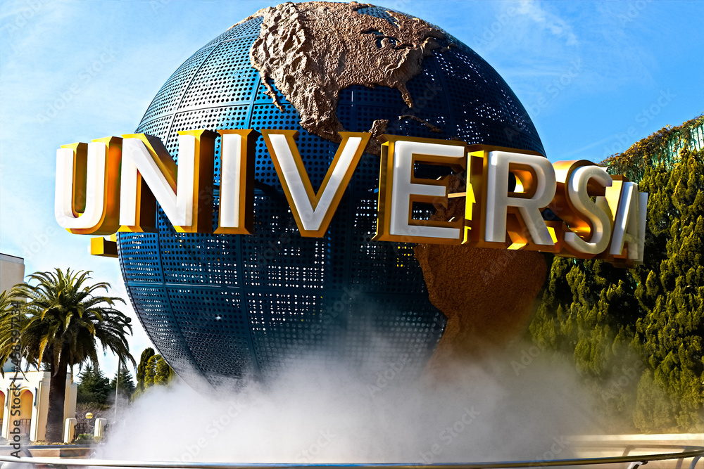 Osaka, Japan - Aug 8, 2018: The large rotating Universal logo globe ...