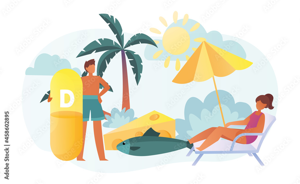 Female characters are eating fish, vitamin D, cheese and sunbathing ...