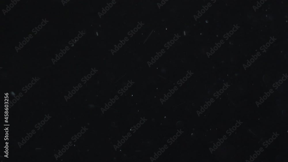 A suspension of white-silver particles in the air on a black background. Some of the particles ...