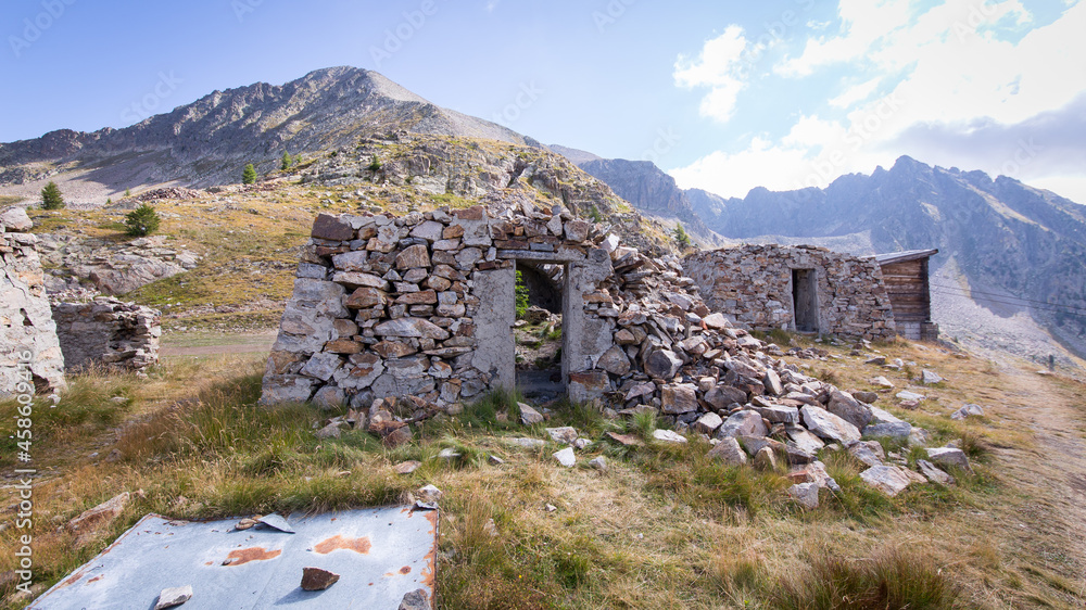 Ruins in the french mountains from World War II at the Col de la ...