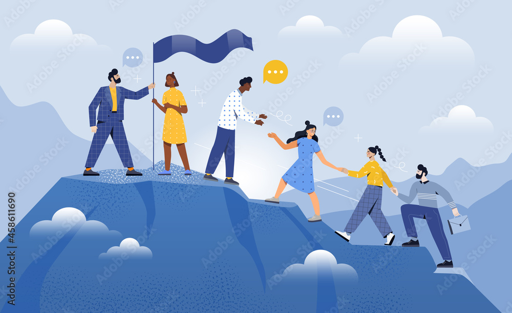 Vettoriale Stock Male and female coworkers are helping each other to ...