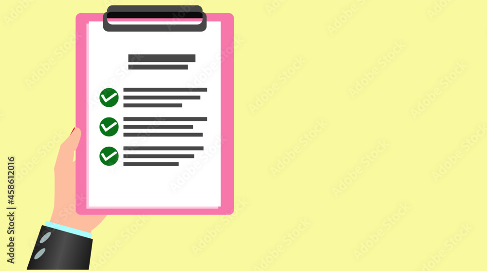 checklist.Female hand attendance checklist with board. Survey, survey ...