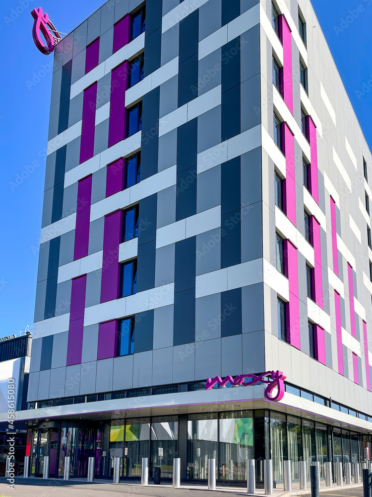 Birmingham, England - September 2021: Exterior view of new Moxy hotel ...