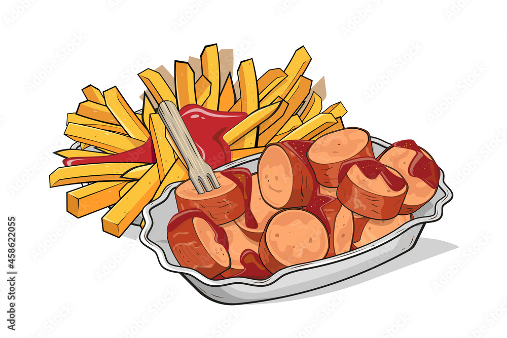 german currywurst with french fries Stock Vector | Adobe Stock