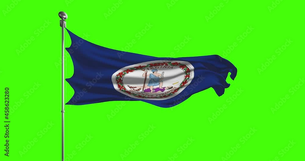 Virginia State Flag Waving on chroma key background. Unites States of ...