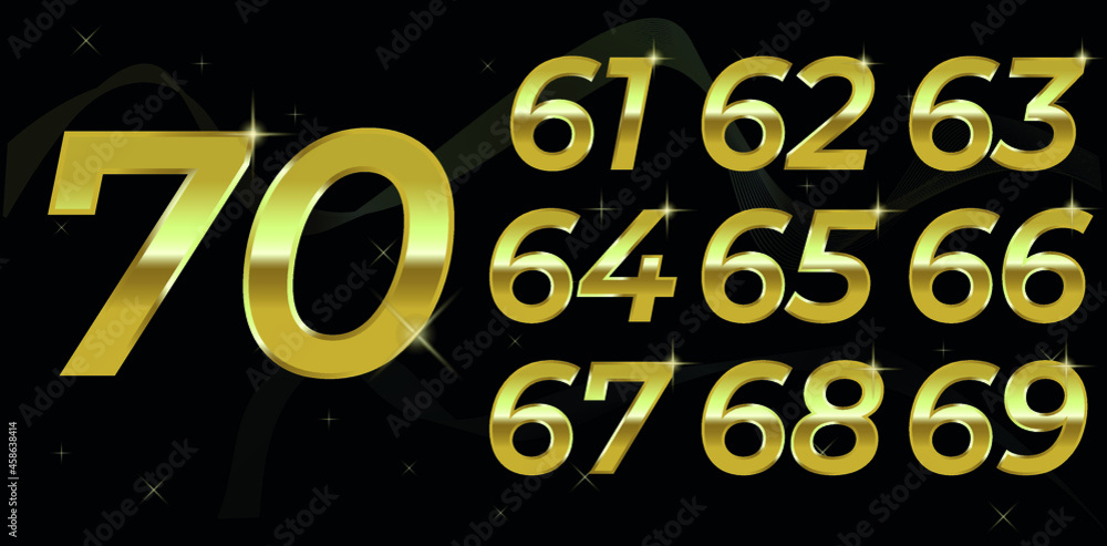 Set of vector gold numbers. 61,62,63,64,65,66,67,68,69,70 - gold ...