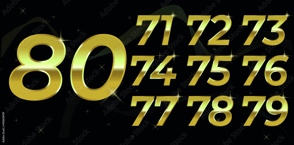 Set of vector gold numbers. 71,72,37,74,75,76,77,78,79,80 - gold ...