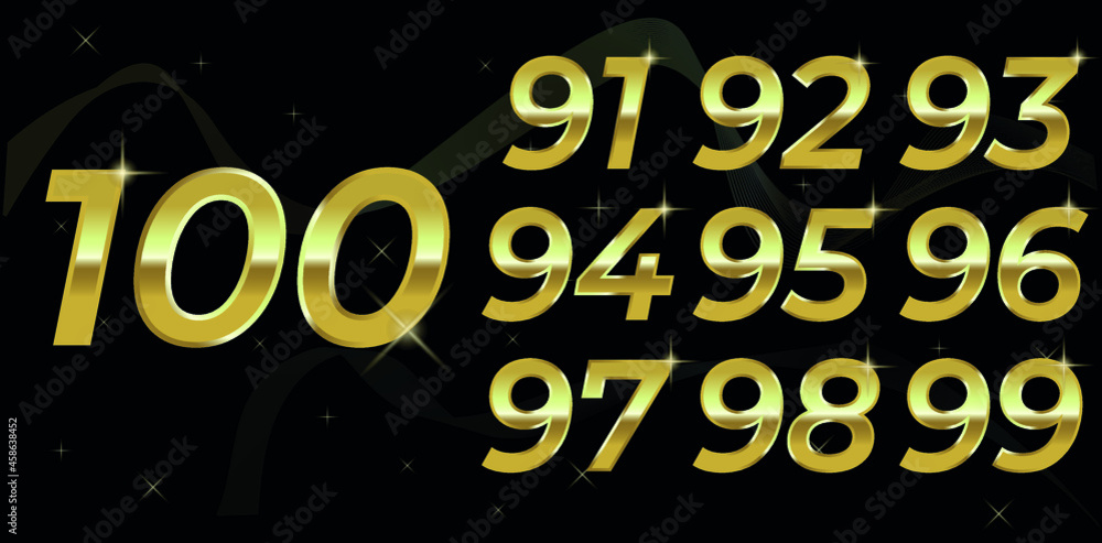 Set of vector gold numbers. 91,92,93,94,95,96,97,98,99,100 - gold ...