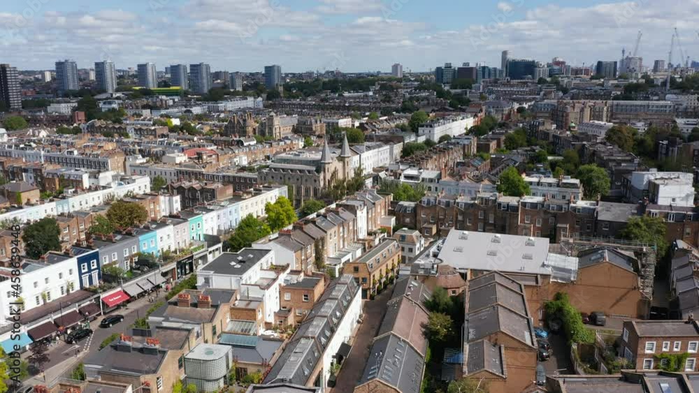 Panorama curve footage of urban neighbourhood. Rows of family houses ...