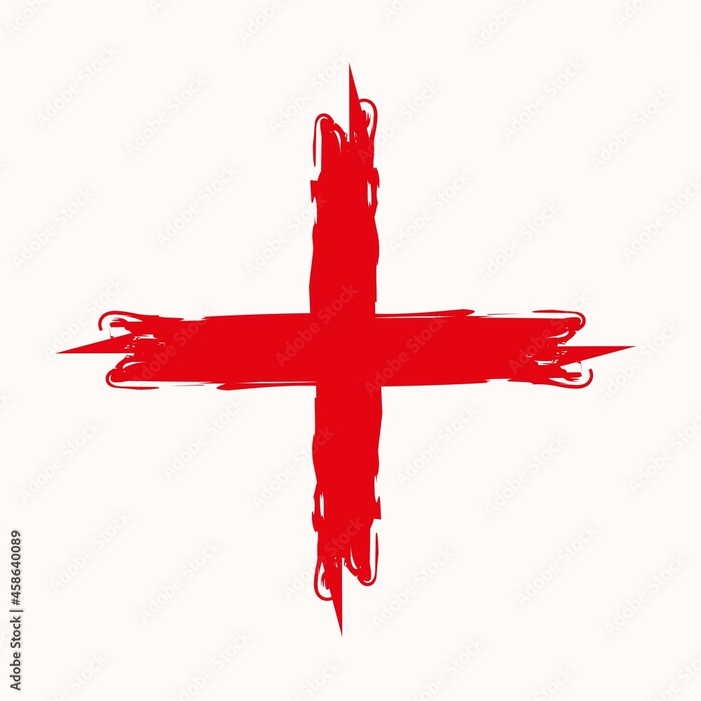 Red plus icon on white background. Paint marker strokes. Math backdrop ...