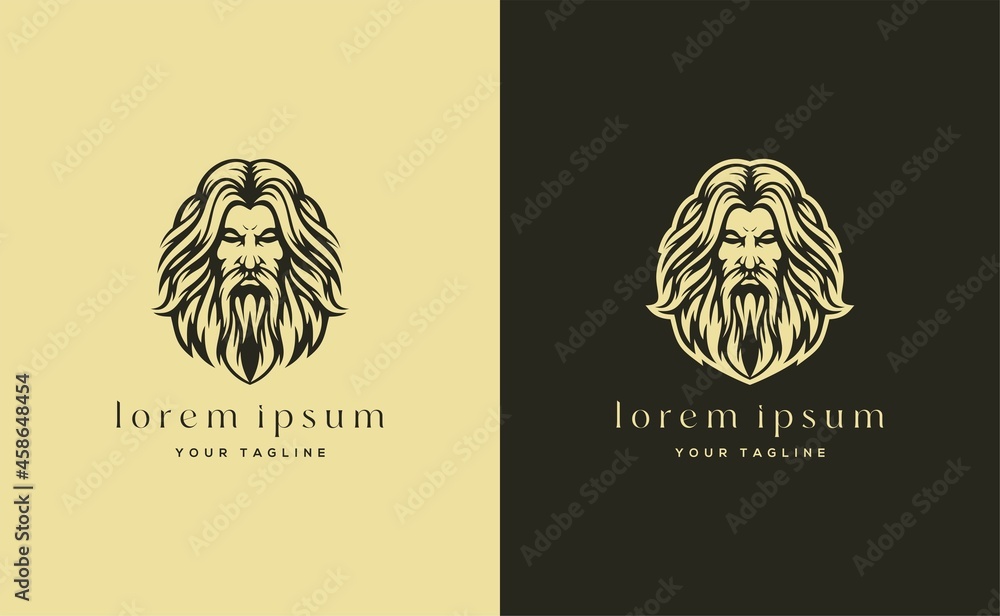 illustration of a old man face long hair logo design Stock Vector ...
