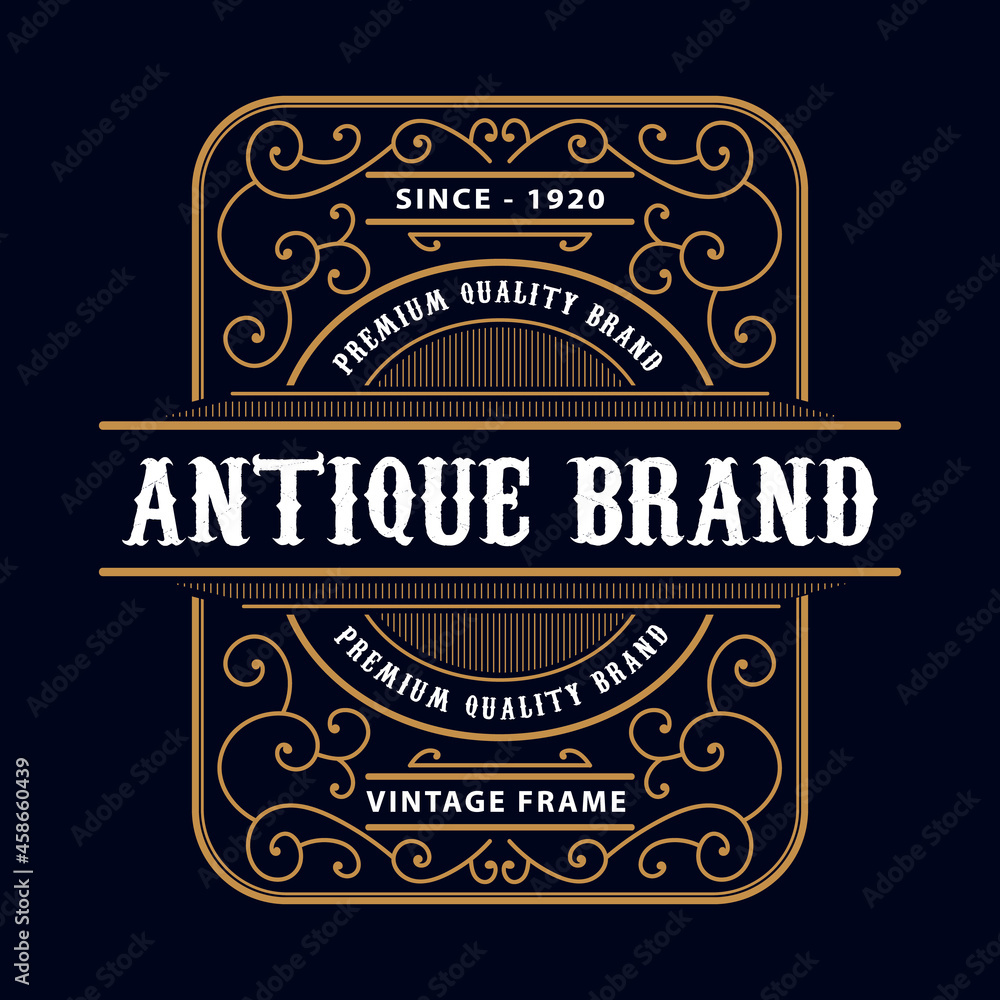Whiskey Bourbon Vintage luxury antique logo border frame western ...