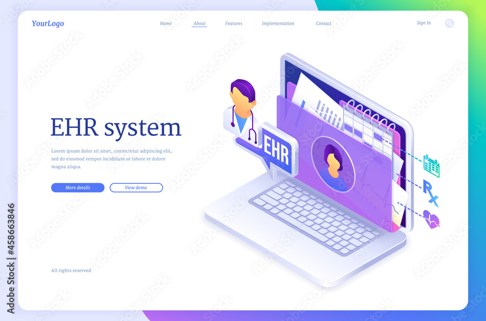 EHR system banner. Online database with patient medical reports. Vector ...
