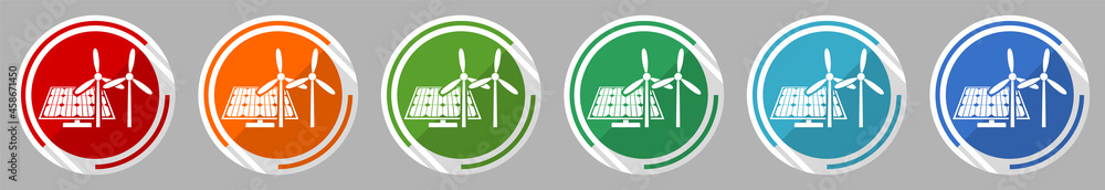Wind and solar energy, renewables icon set, vector illustration in 6 ...