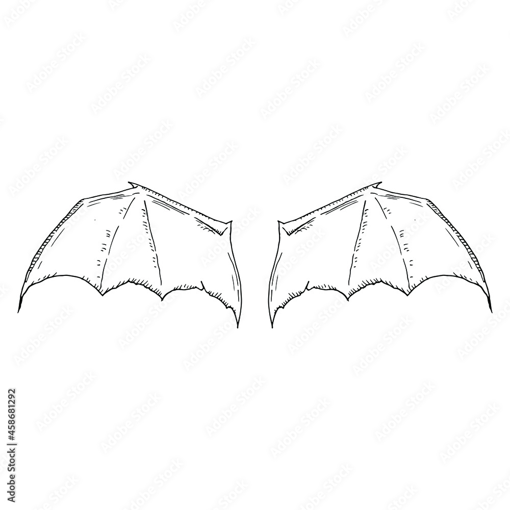 Bat wings. Vector illustration. Isolated objects on white. Hand-drawn ...