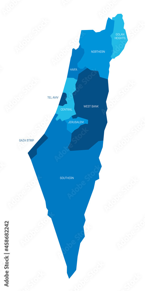 Blue political map of Israel. Administrative divisions - districts and ...