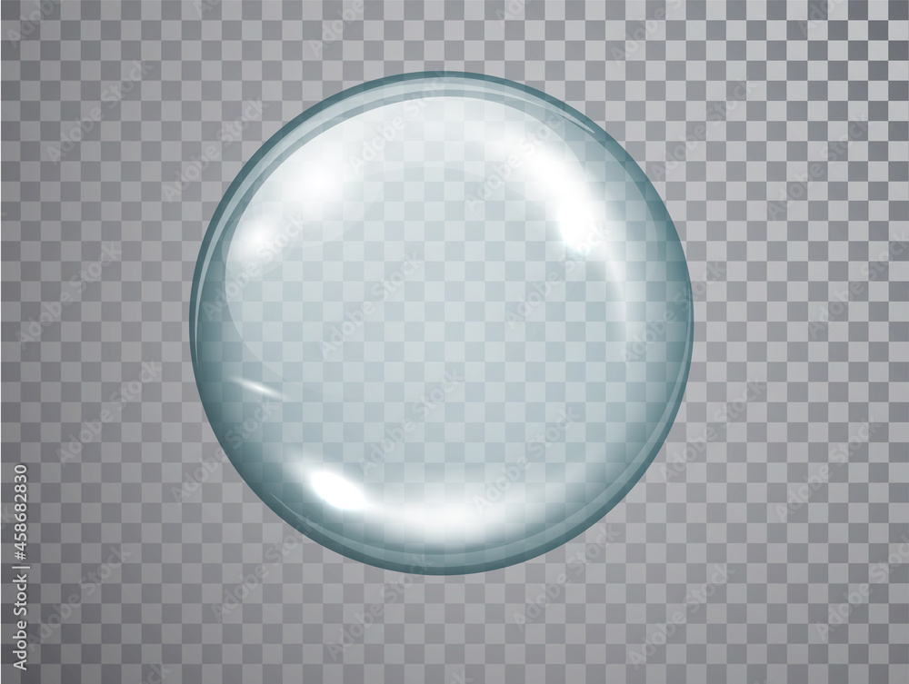 Transparent glass sphere with glares and shadow. Realistic 3d glass ...