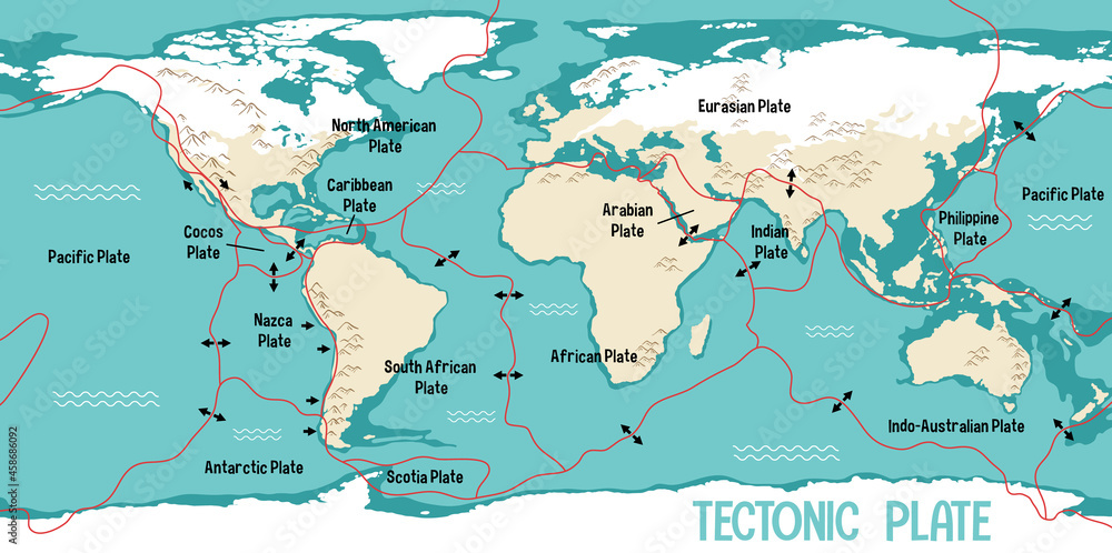 World Map Showing Tectonic Plates Boundaries Stock Vector | Adobe Stock World Map Showing Tectonic Plates Boundaries Stock Vector | Adobe Stock