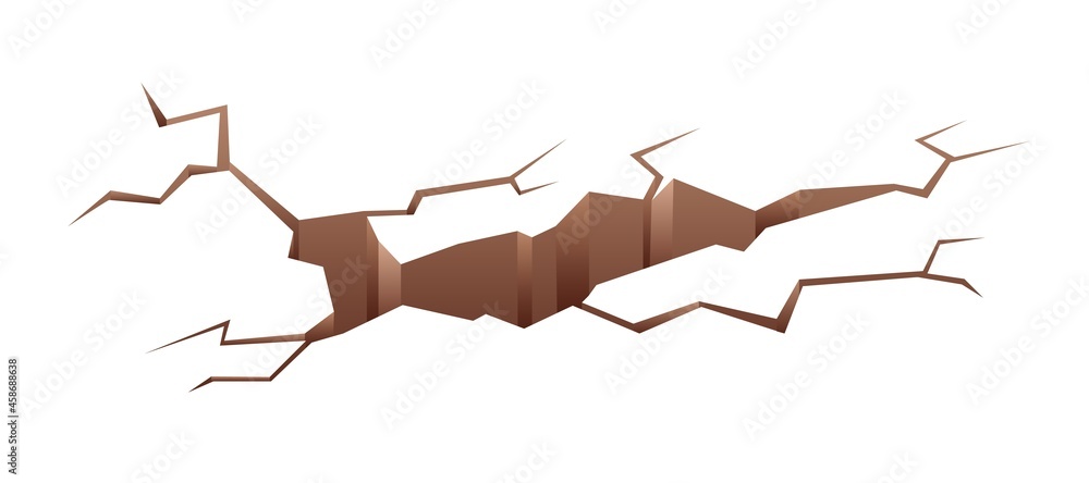 Cracked ground with damaged land surface. Clefts and fissures in broken ...
