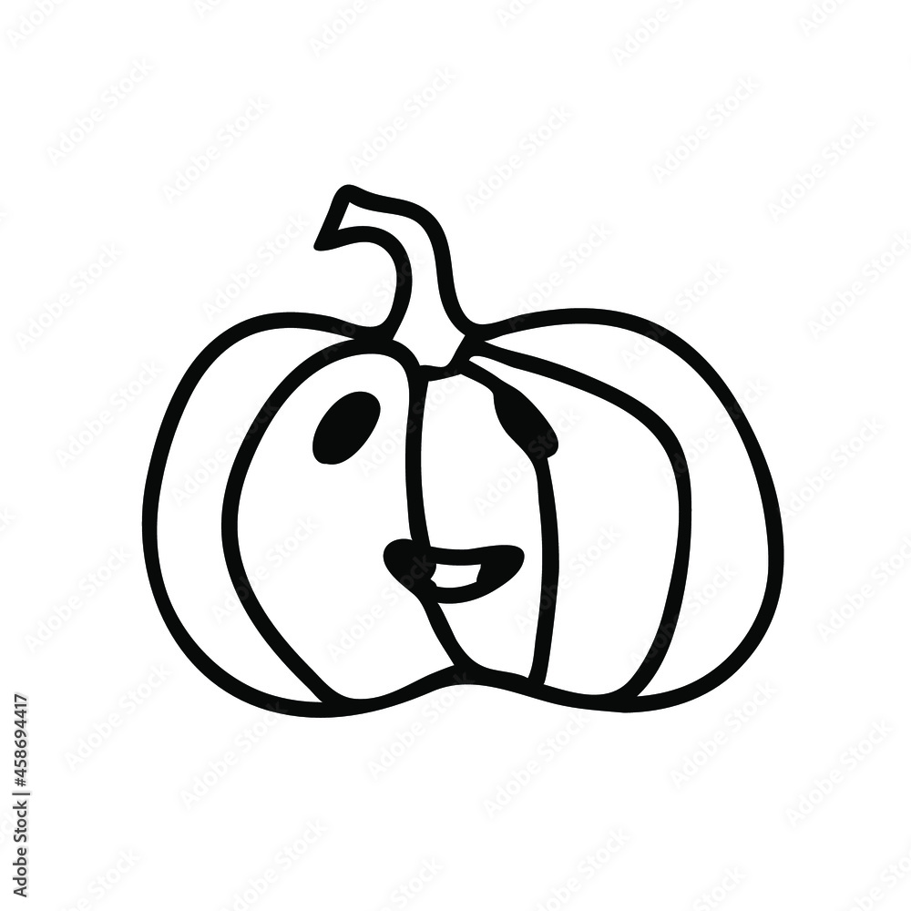 Vector Pumpkin for Halloween with black line on white background doodle ...