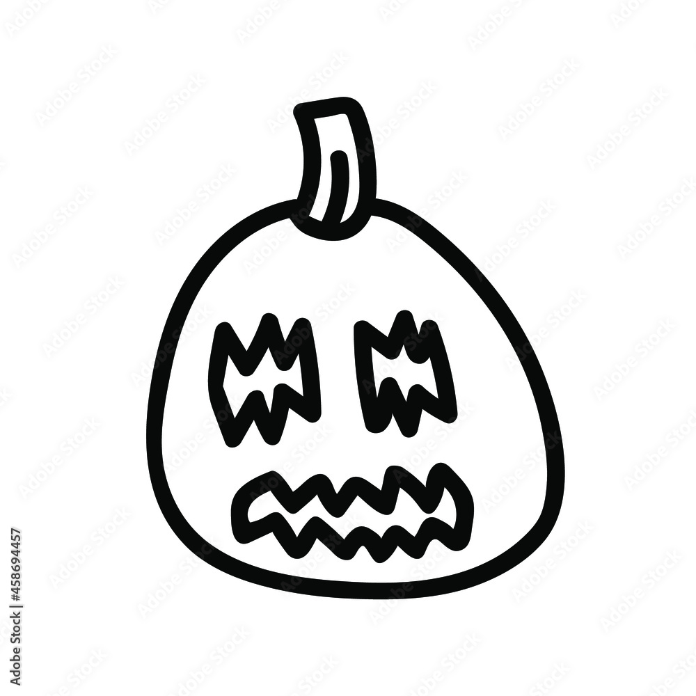 Vector Pumpkin for Halloween with black line on white background doodle ...