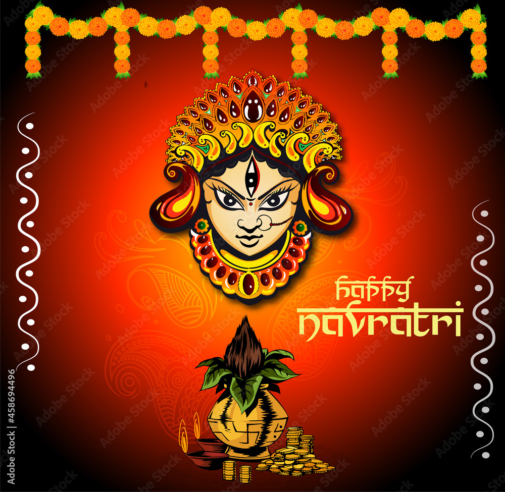 Illustration of Goddess Maa Durga in Happy Dussehra Navratri background ...