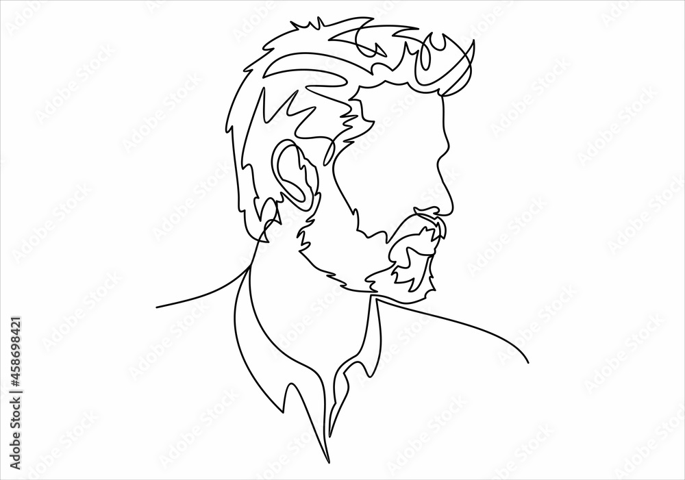 Continuous one line drawing of man portrait. Hairstyle. Fashionable men ...