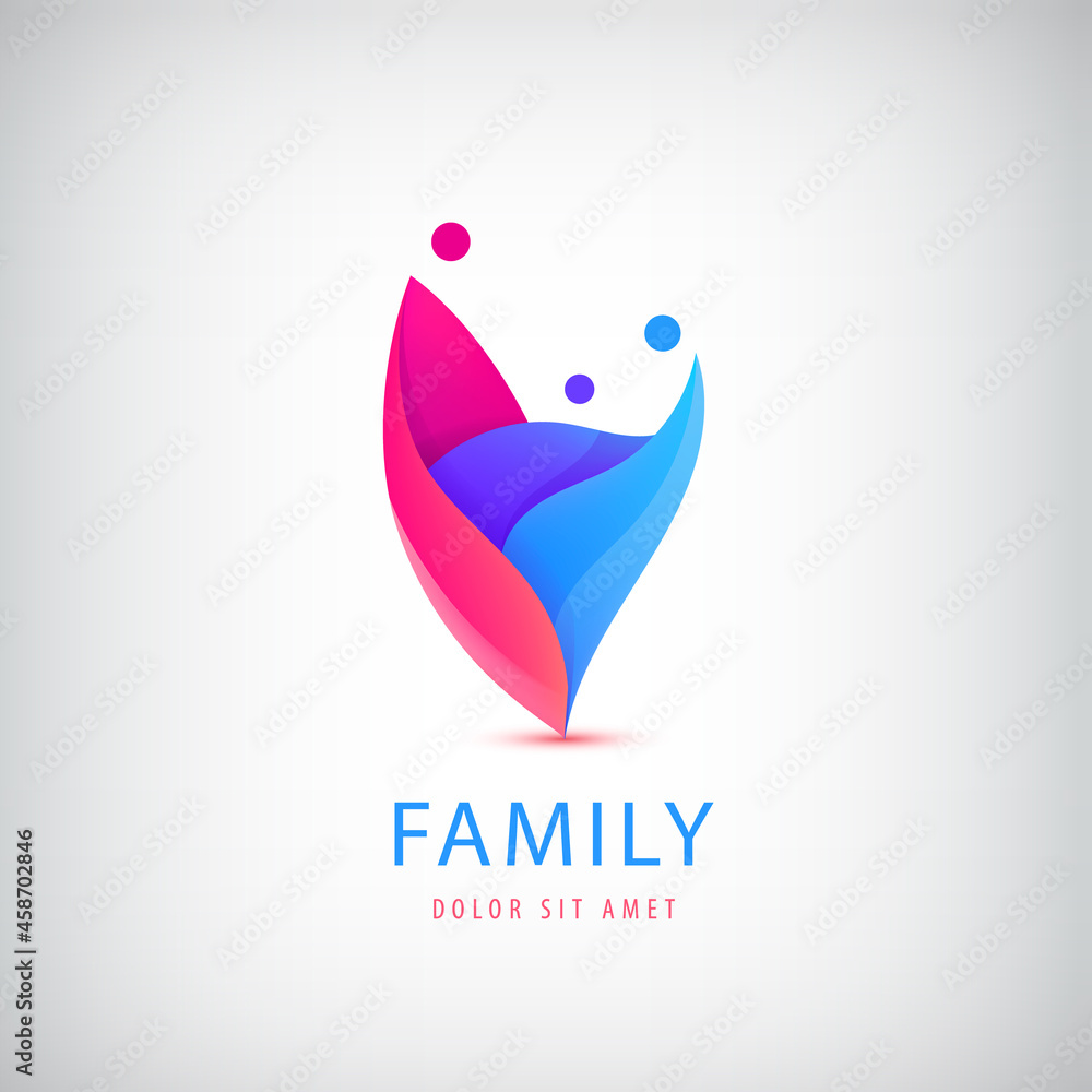 Vector family with kid, 3 people group logo. Corporate vector logo ...