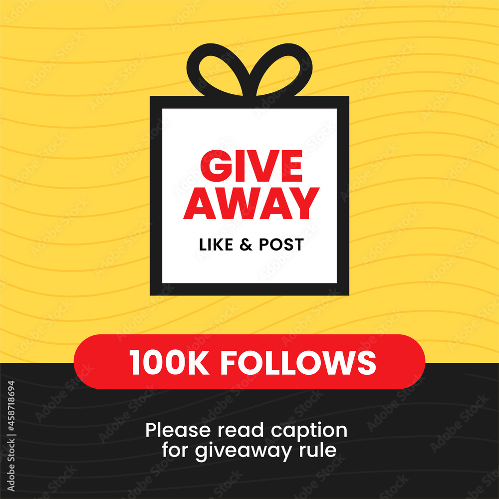 Giveaway poster template with gift box vector illustration for online ...