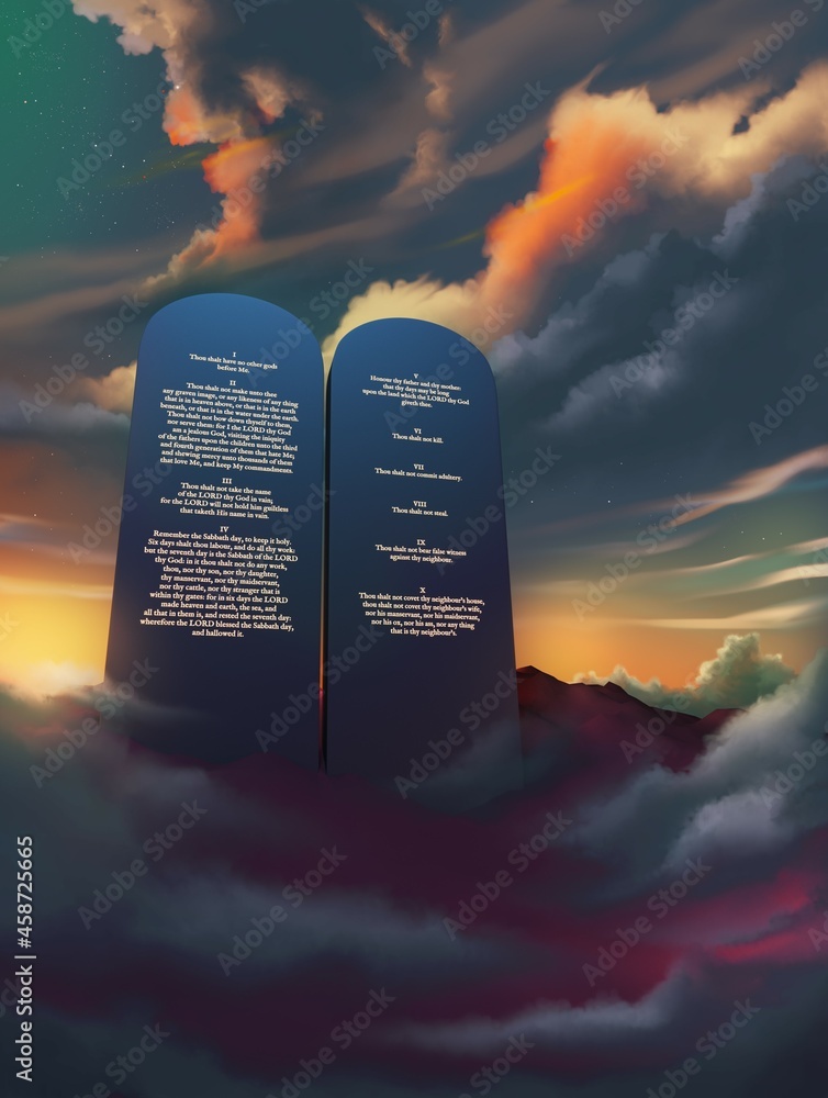 Ten Commandments tablets of stone, epic imagery Biblical illustration ...