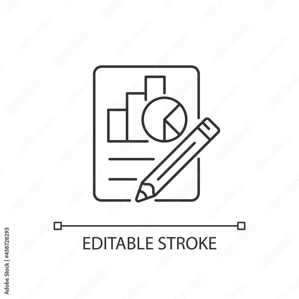 Economics linear icon. Graphs, diagrams, pencil. Plan, report ...