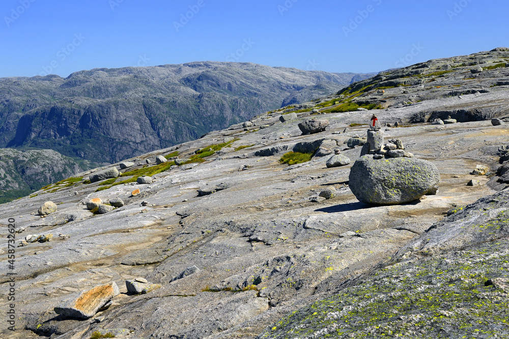 Trail to Kjeragbolten. Landscapes of the Norwegian mountains, where the ...