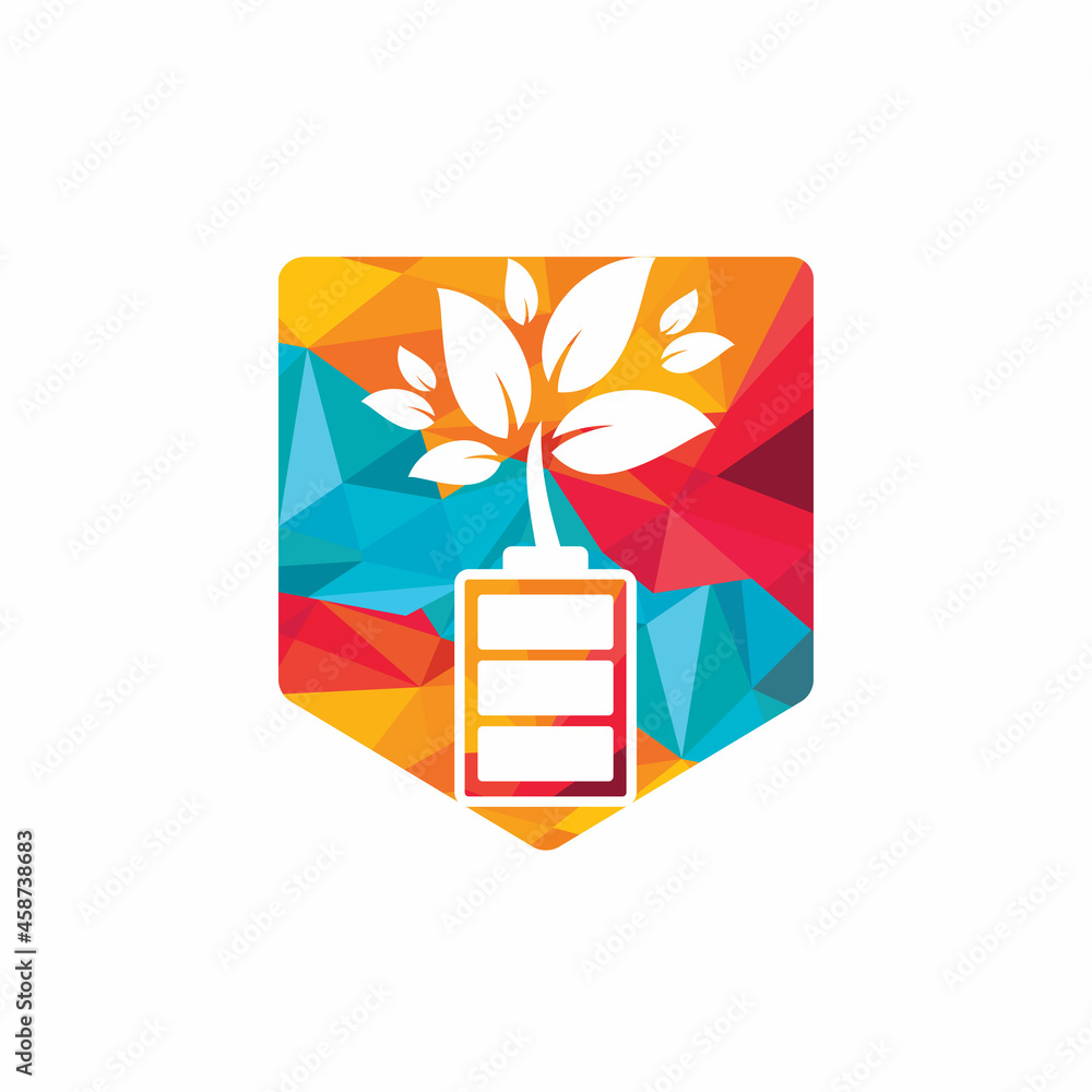 Green energy vector logo design. Green plant and battery sign. Eco ...