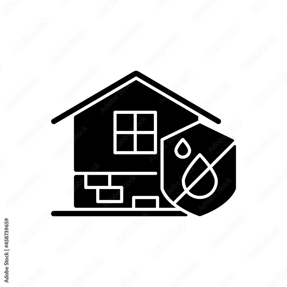 Resistance to dampness black glyph icon. Damp proofing. Preventing rain ...