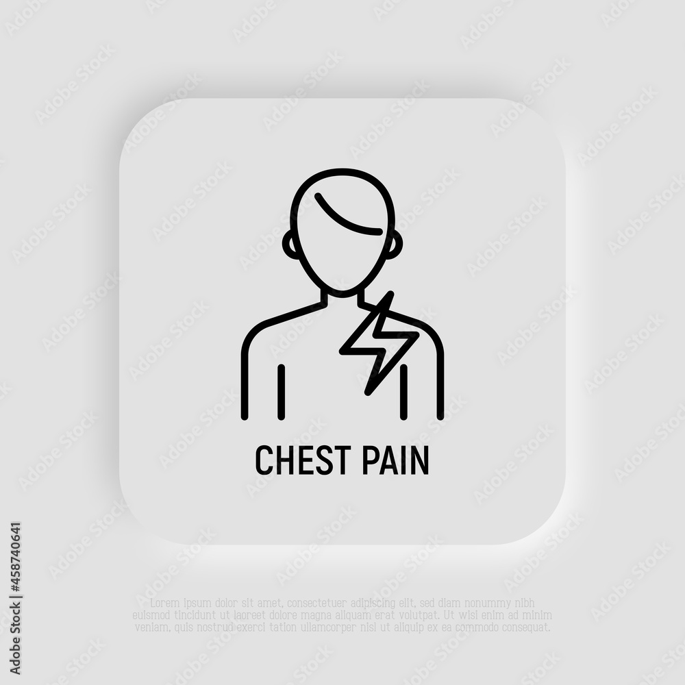 Chest pain thin line icon. Modern vector illustration of heart attack ...