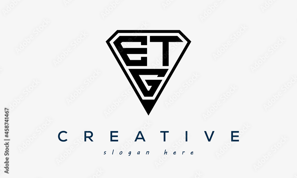 initial letters logo ETG black monogram diamond pentagon shape with ...