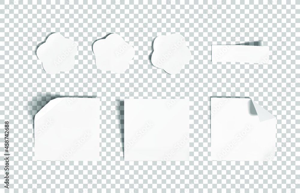 Vector set of white memo stickers, white paper, 3D blank mock ups ...