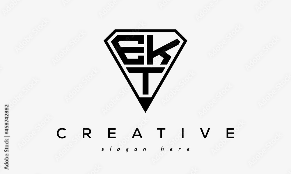 initial letters logo EKT black monogram diamond pentagon shape with ...