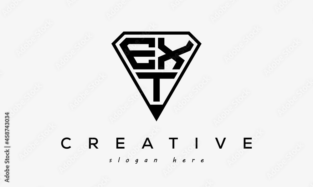 Vetor de initial letters logo EXT black monogram diamond pentagon shape ...