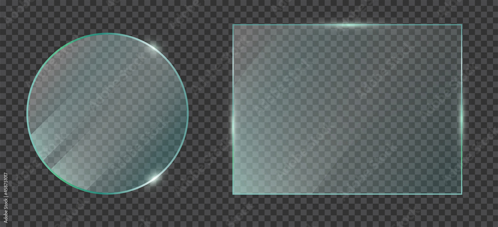 Realistic glass circle and horizontal plate isolated on transparent ...