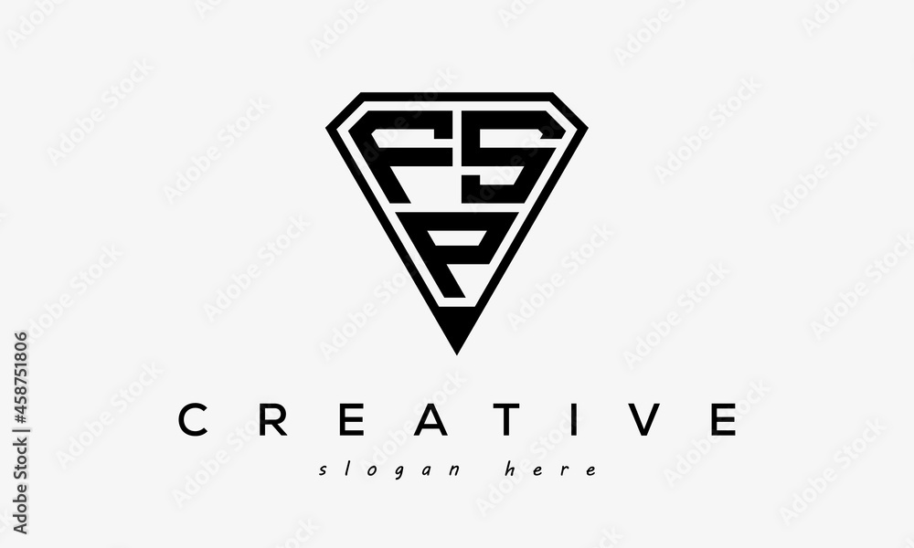 initial letters logo FSP black monogram diamond pentagon shape with ...