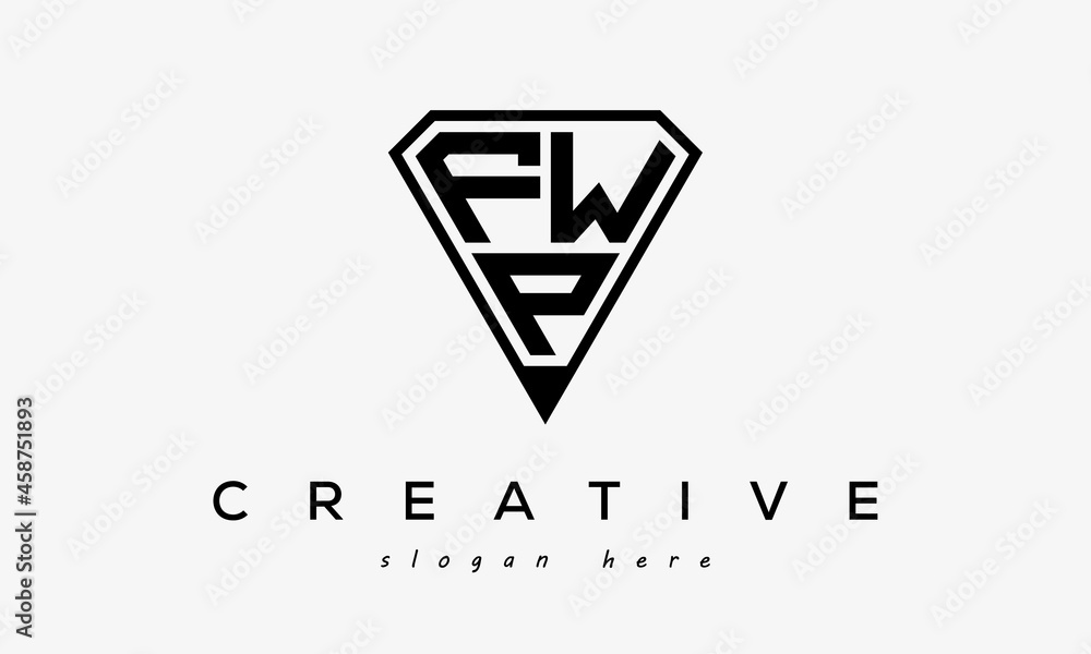 initial letters logo FWP black monogram diamond pentagon shape with ...