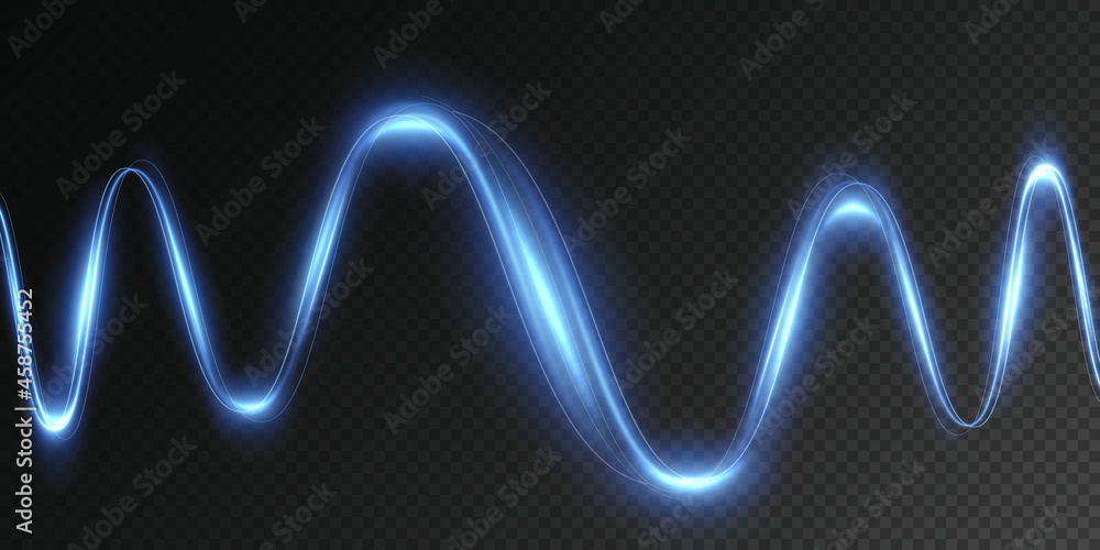 Glowing blue dynamic twirl. Futuristic light strip, line in motion on a ...