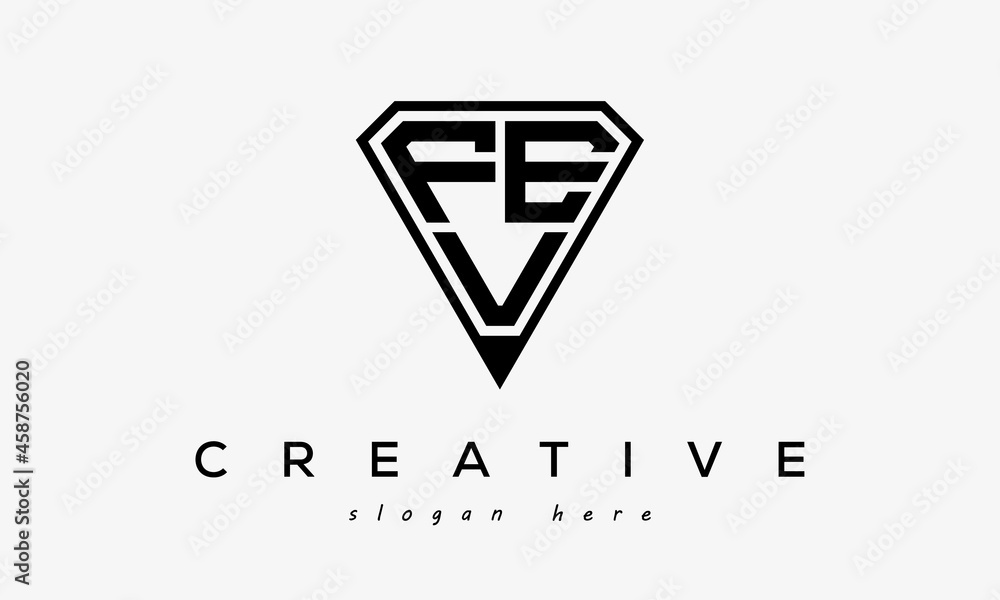 initial letters logo FEV black monogram diamond pentagon shape with ...