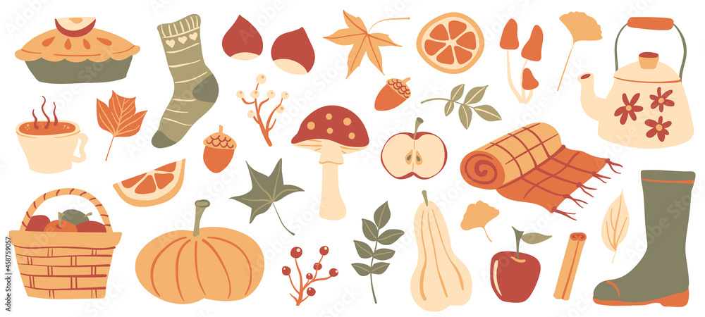 Fall apple picking illustration set. Cozy autumn clipart. Isolated ...