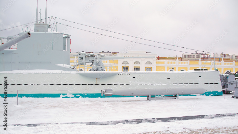 Soviet warships and a submarine.Russian military equipment. Stock Photo ...