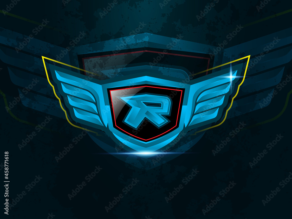 Initial letter R with wings for esport, gaming, twitch, youtube vector ...