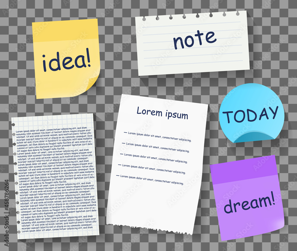 Collection of stickers and reminder sheets. Realistic icons with forms ...